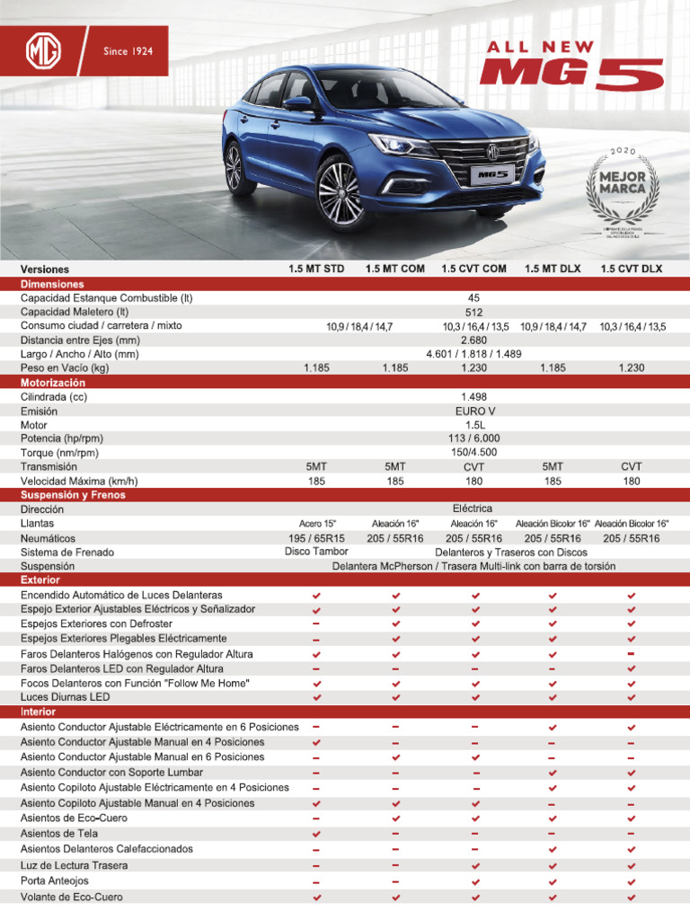 Nueva Ficha Tecnica New MG5 | PDF