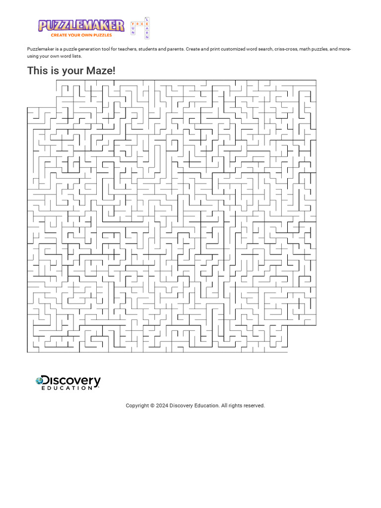 Maze Puzzle _ Discovery Education Puzzlemaker | PDF