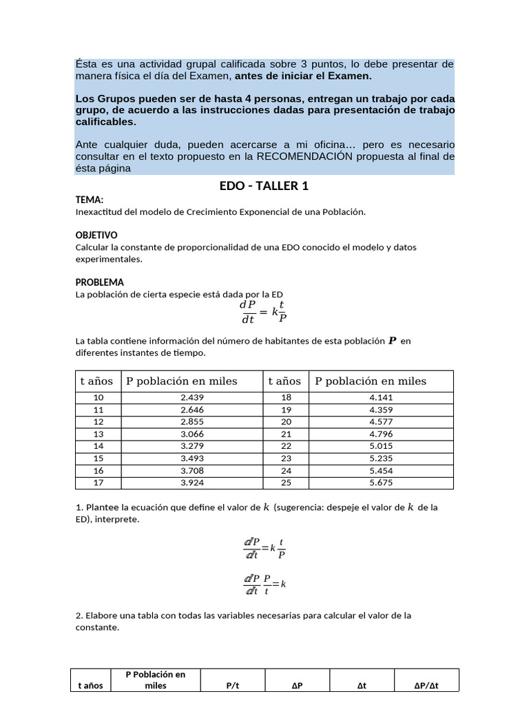 Taller 1 EDO | PDF | Ecuaciones | Matemáticas