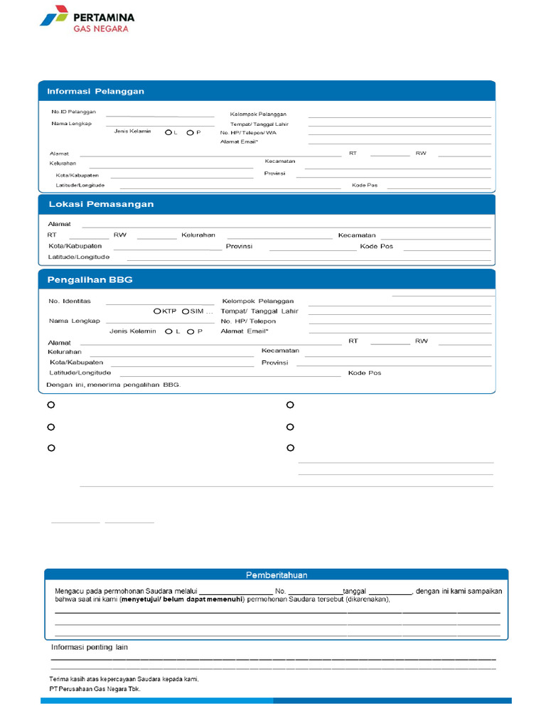 Formulir Layanan Gas PGN | PDF