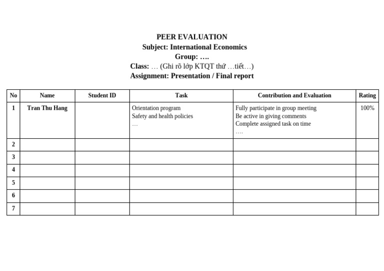 Mẫu Form Peer Evaluation | PDF