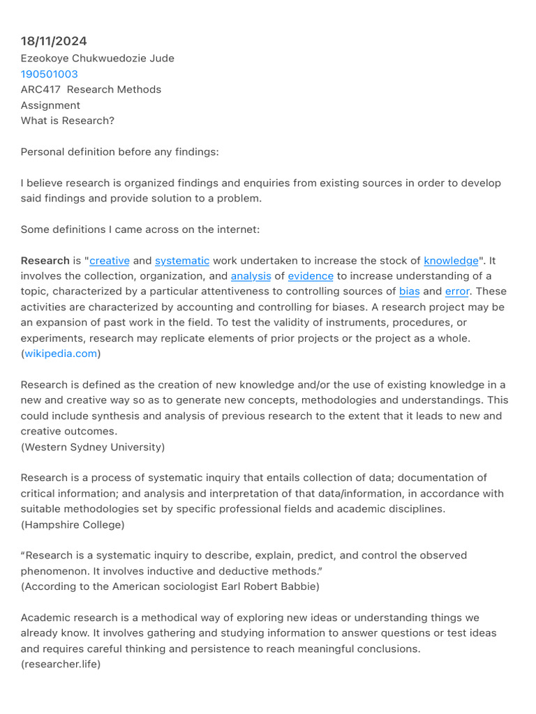 Jude’s ARC417 Assignment 18112024 | PDF | Methodology | Scientific Method