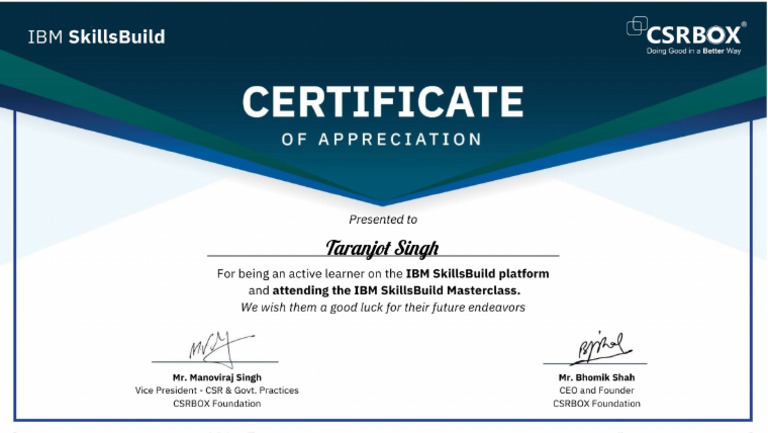 IBM SkillsBuild Masterclass Certificate | PDF IBM SkillsBuild Masterclass Certificate | PDF