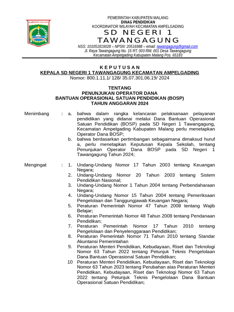 SK Operator Bos 2024-2025 | PDF