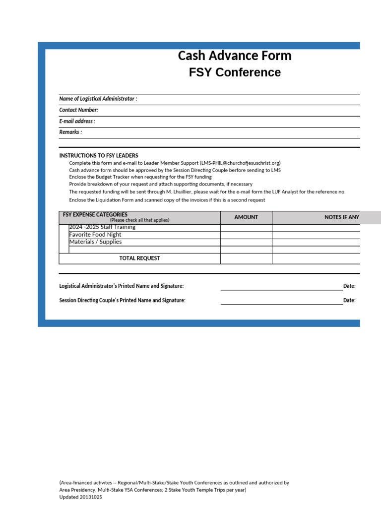 FSY Cash Advance Form | PDF