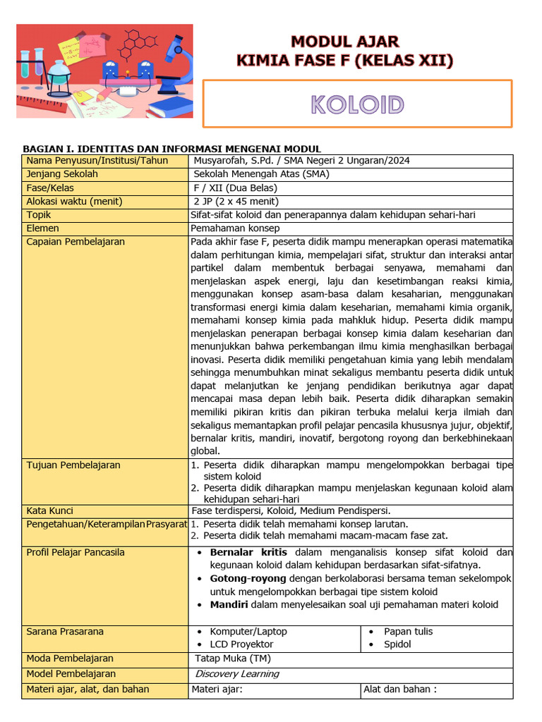 Modul Ajar - Koloid - Kimia Fase F - Kela Xii - 2024 | PDF