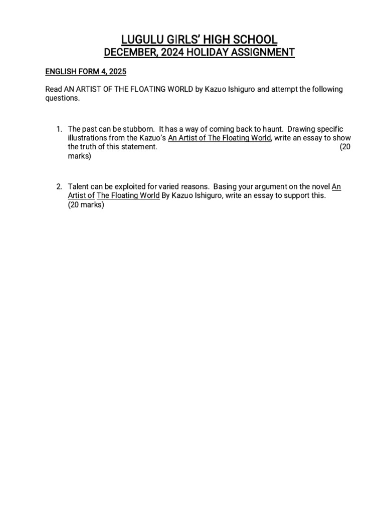 F3 English Dec Assignment Assignments - Form 3 - English-1 | PDF