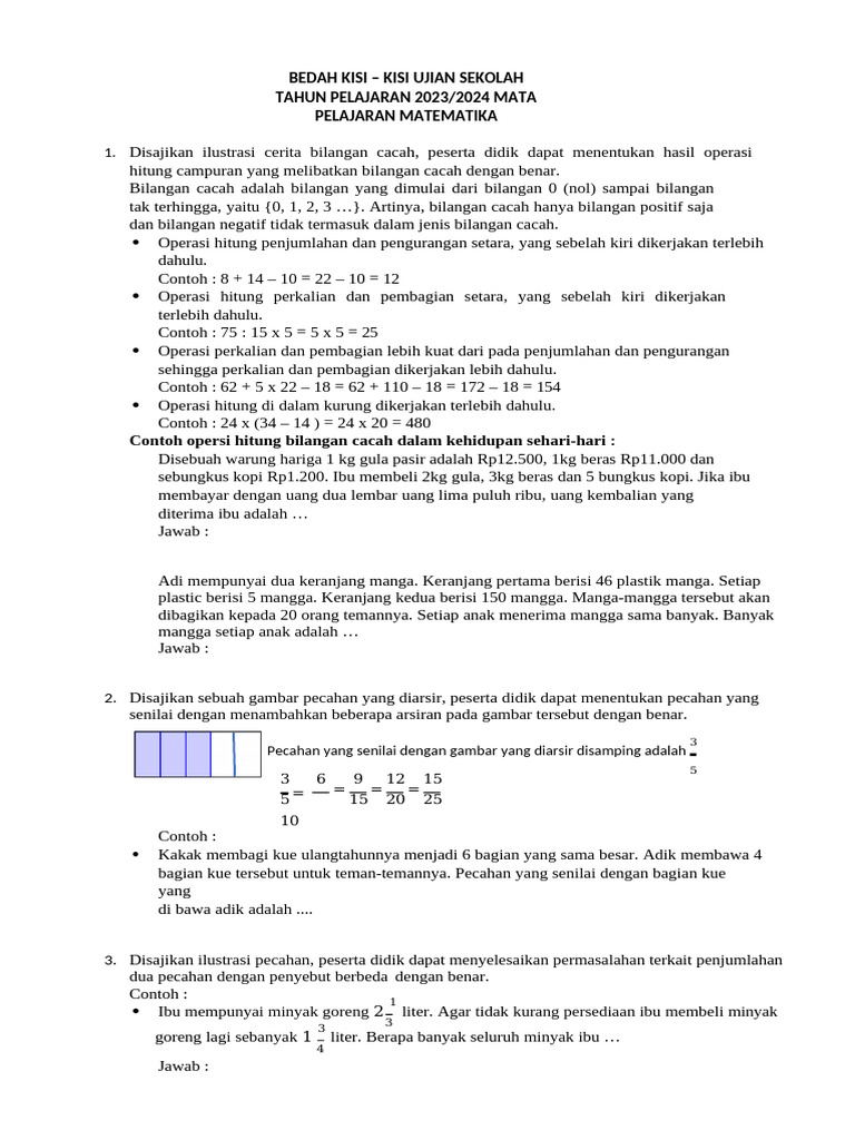 Bedah Kisi Matematika 2024 Siswa | PDF