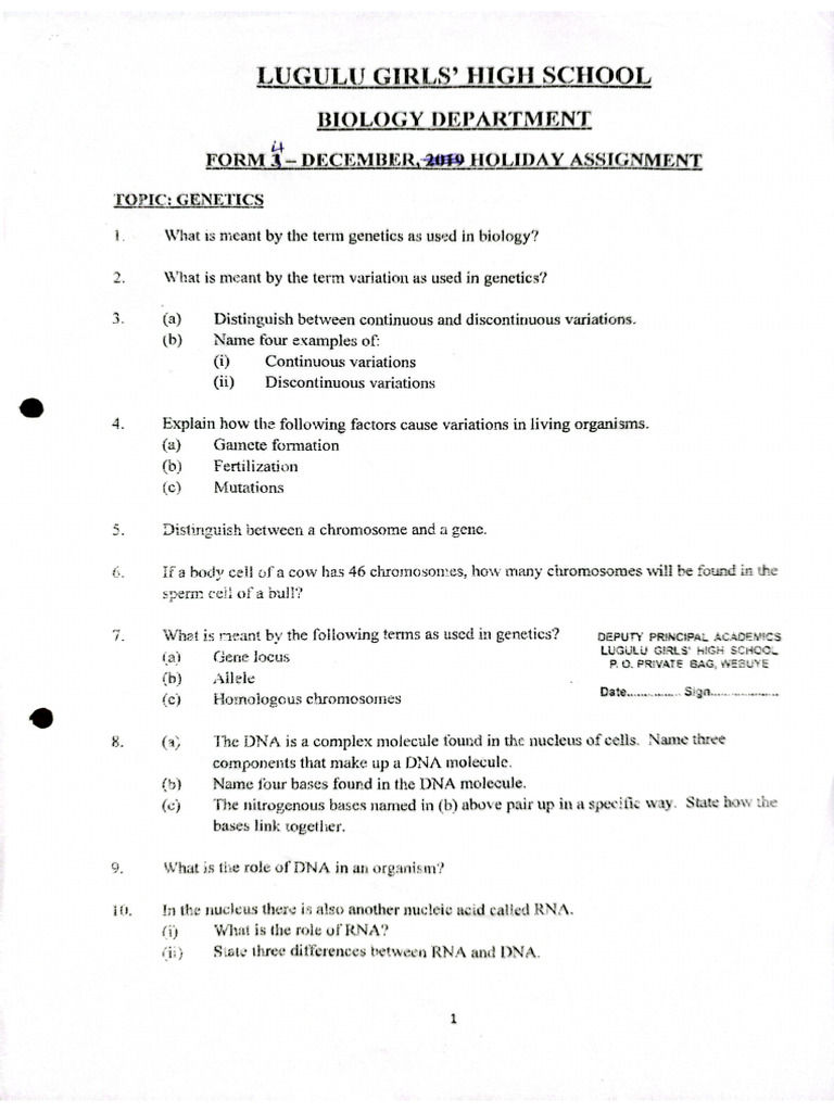 Bio F3 Dec Assignment Assignments - Form 3 - Biology-1 | PDF