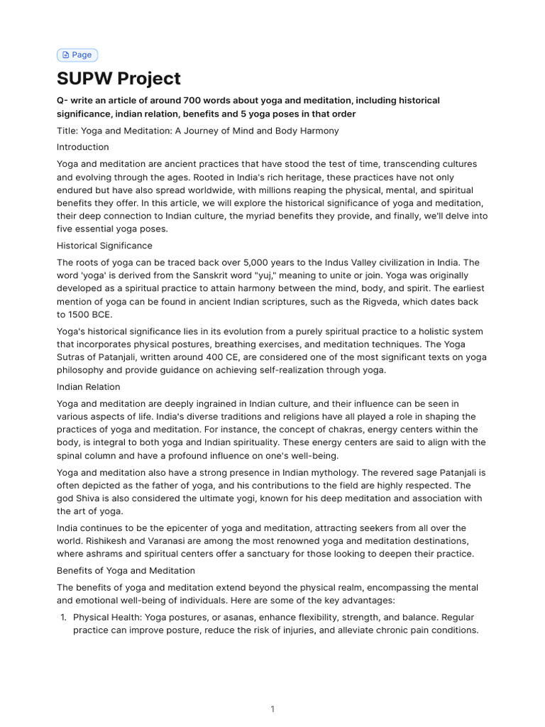 SUPW Project | PDF | Yoga | Meditation