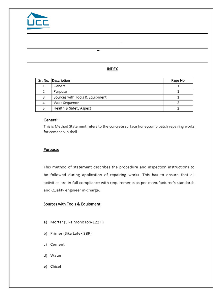 Concrete Honeycomb Repair Method Statement | PDF | Concrete | Mortar (Masonry)