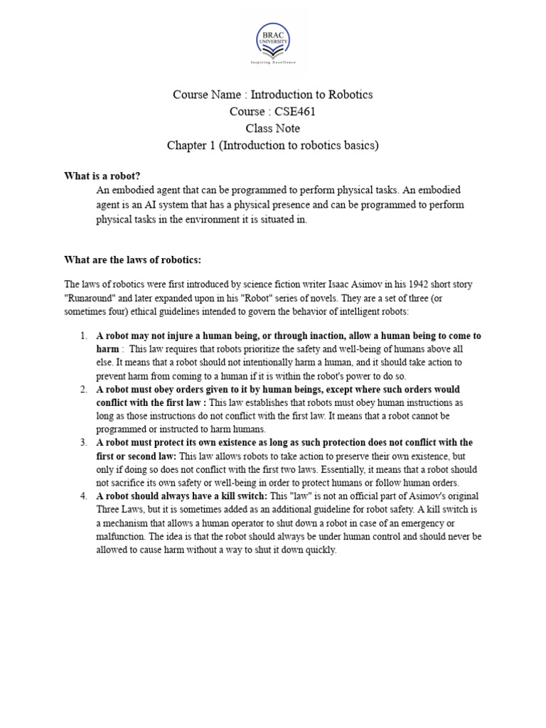 CSE461 Class Note(Introduction to robotics basics) | PDF | Lidar | Actuator