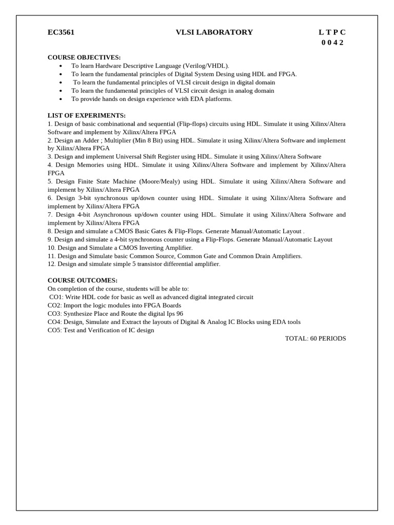 VLSI Lab: HDL & FPGA Design Basics | PDF