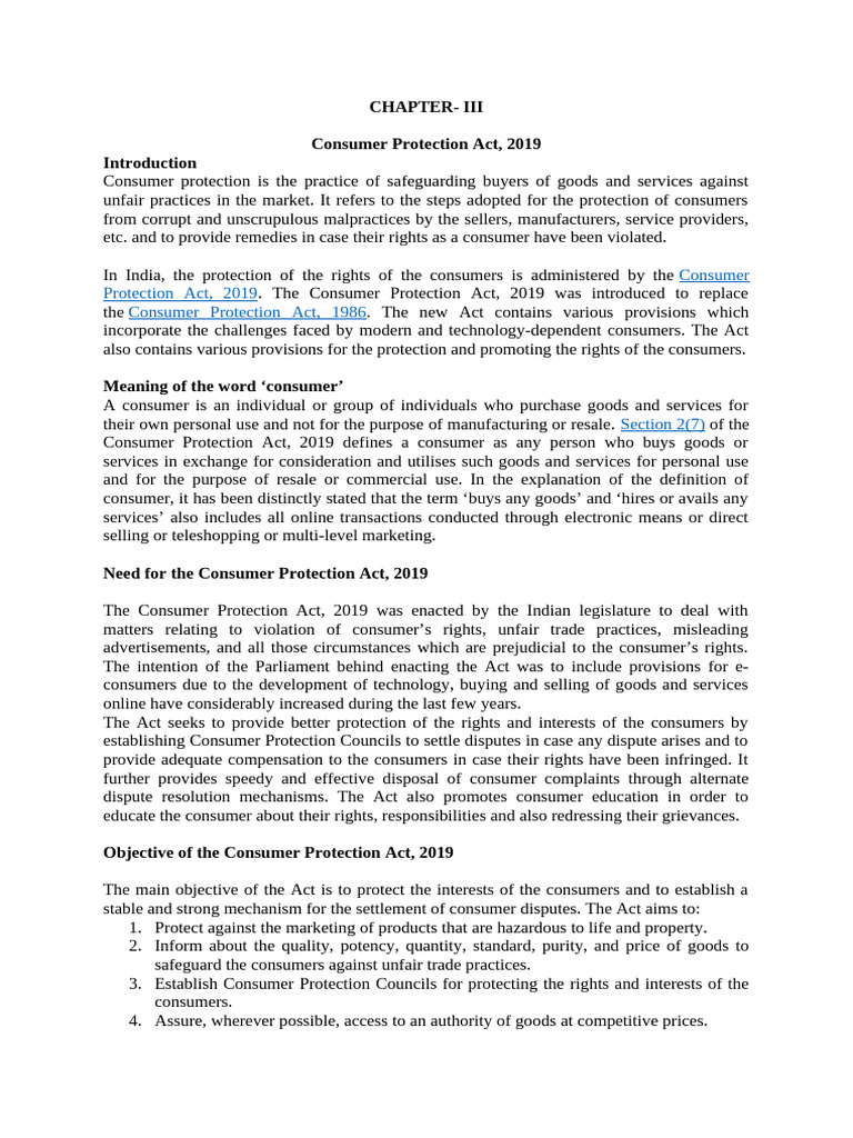 Chapter - Iii Consumer Laws | PDF | Consumer Protection | Mediation