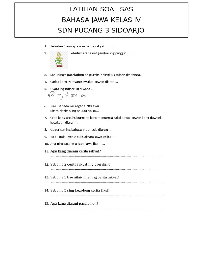 LATIHAN SOAL BAHASA JAWA KELAS 4 | PDF