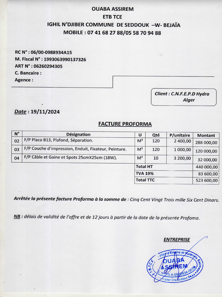 Facture Proforma OUABA Assirem1101 | PDF