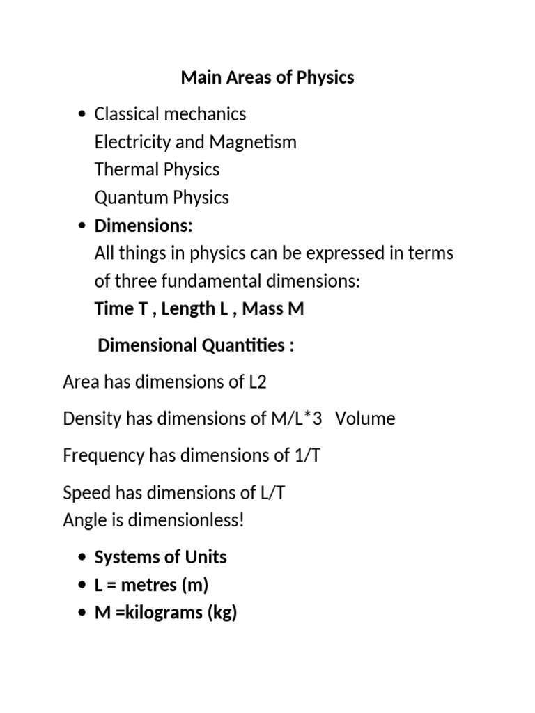 Key Concepts in Physics Dimensions | PDF