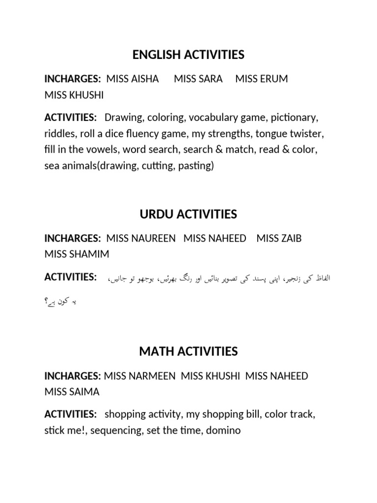 English Activities | PDF