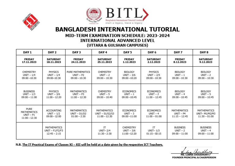 MID TERM EXAM SCHEDULE A LEVEL 2023 2024 Final | PDF