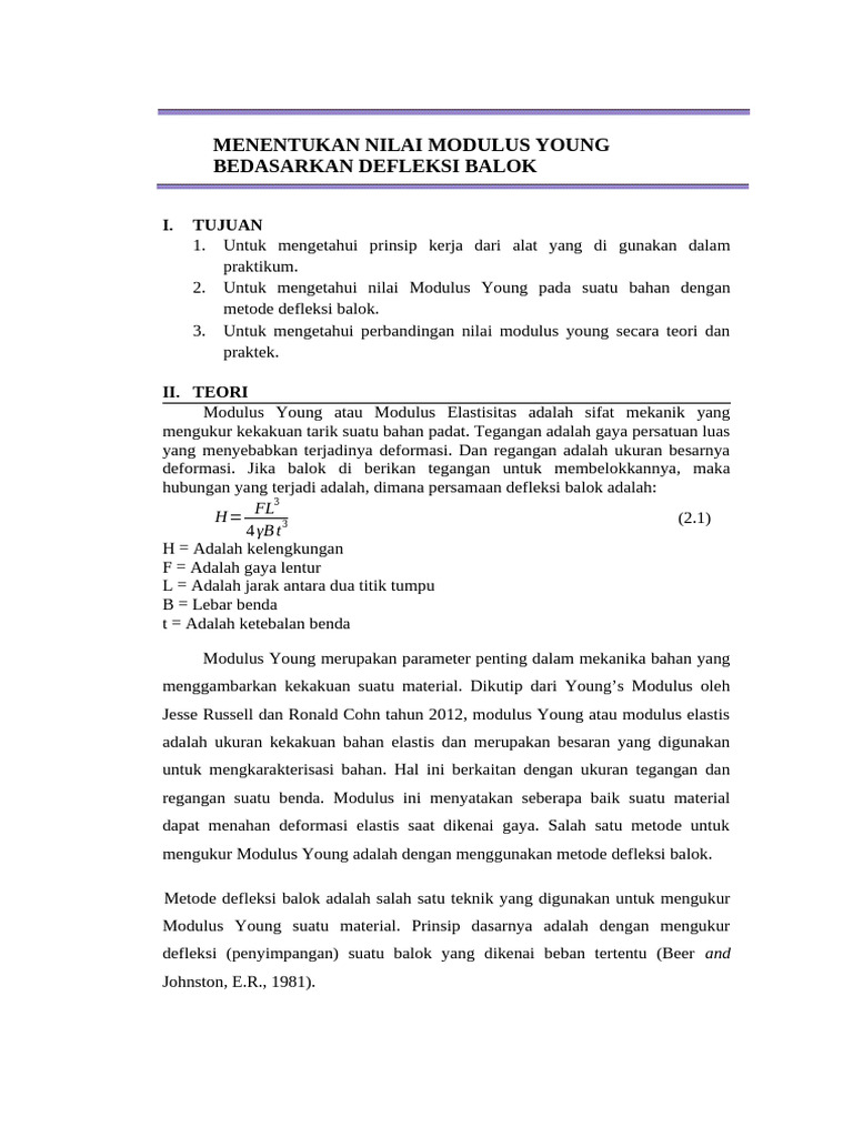 Menentukan Nilai Modulus Young Bedasarkan Defleksi Balok | PDF