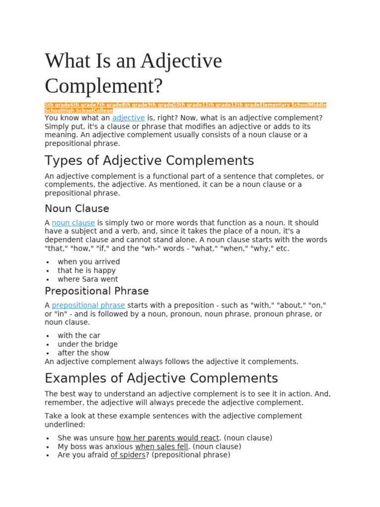 Adjective Complements Lesson | PDF | Adjective | Noun