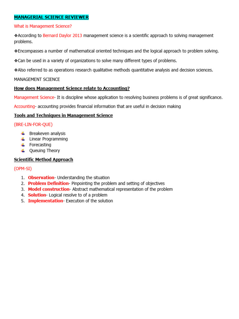 MANAGERIAL SCIENCE REVIEWER | PDF