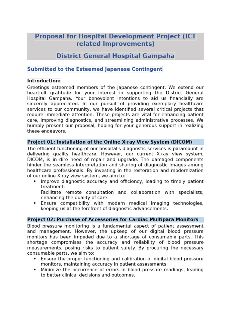 Proposal for Hospital Development Project (ICT Related Improvements) | PDF | Printer (Computing ...