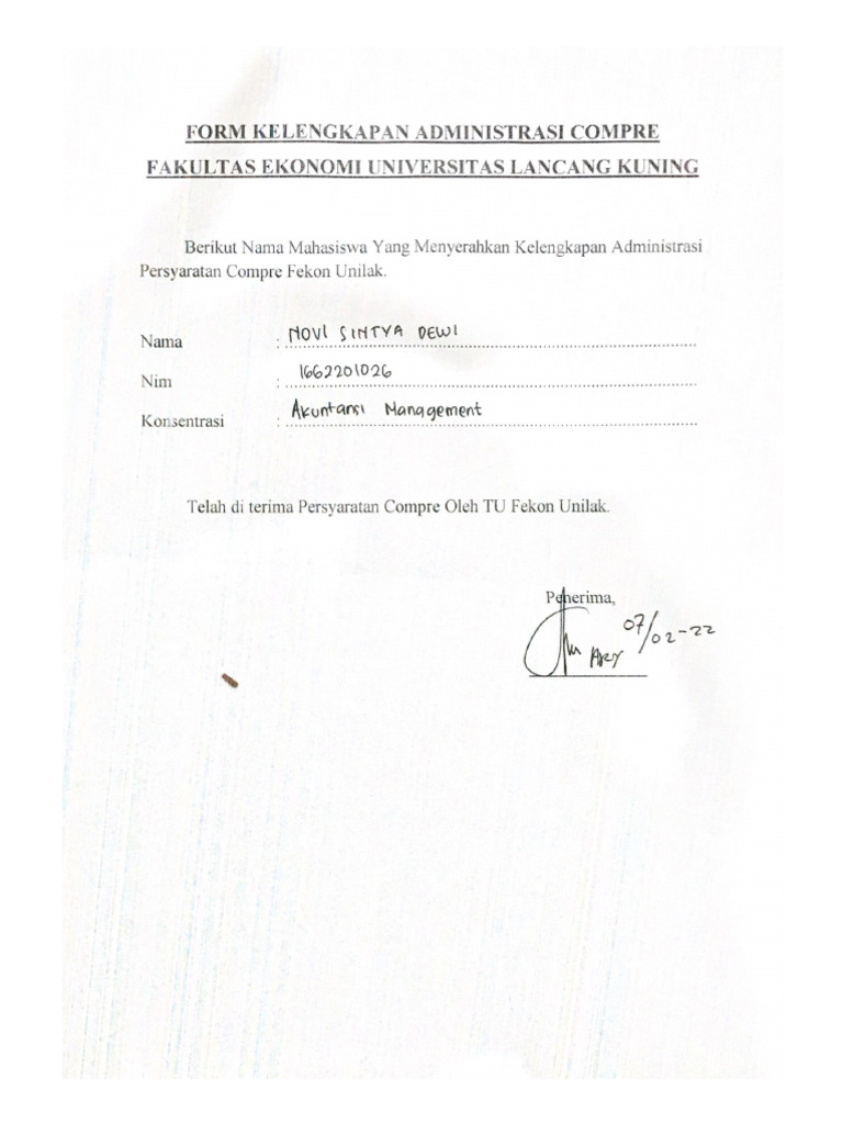 Form Kelengkapan Administrasi Compre | PDF