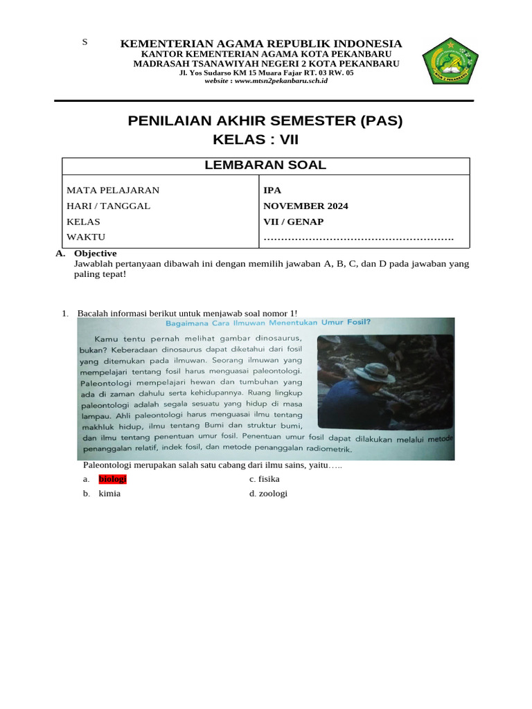 Soal Pas Ipa Ganjil 2024 | PDF