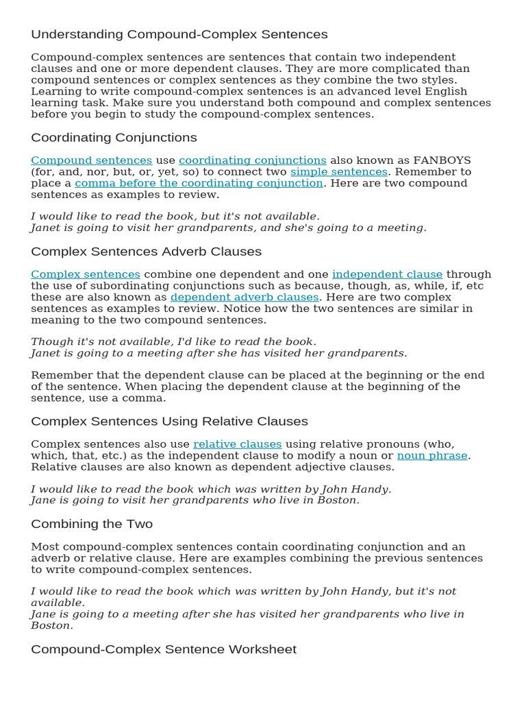 Compound Complex Sentences | PDF | Syntax | Linguistic Morphology