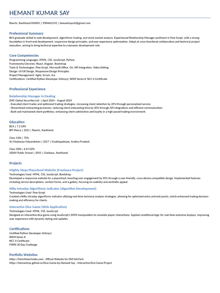 Hemant Kumar Say Resume ATS Friendly Final Enhanced | PDF | Web Development | Java Script