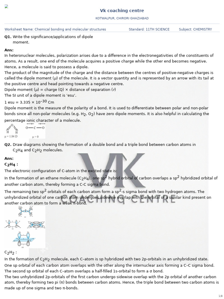 Chemical Bonding and Molecular Structures Worksheet | PDF | Chemical ...