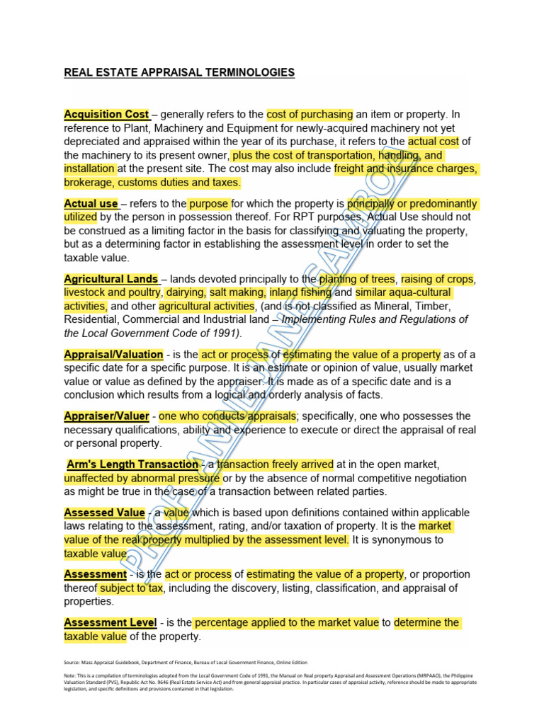Real Estate Appraisal Terminologies Guide | PDF | Real Estate Appraisal ...