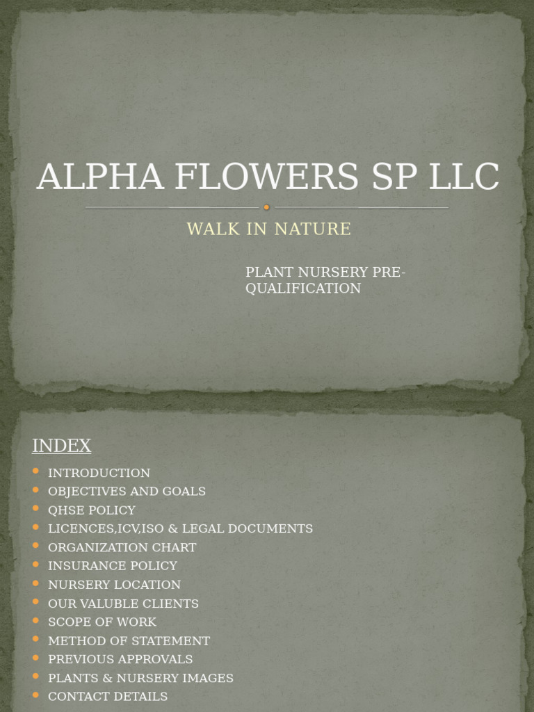 Alpha Flowers Pre-Qualification Document | PDF | Plant Nursery