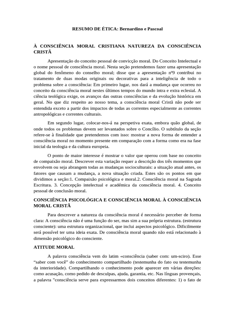 Resumo de Ética | PDF | Psicologia | Moralidade