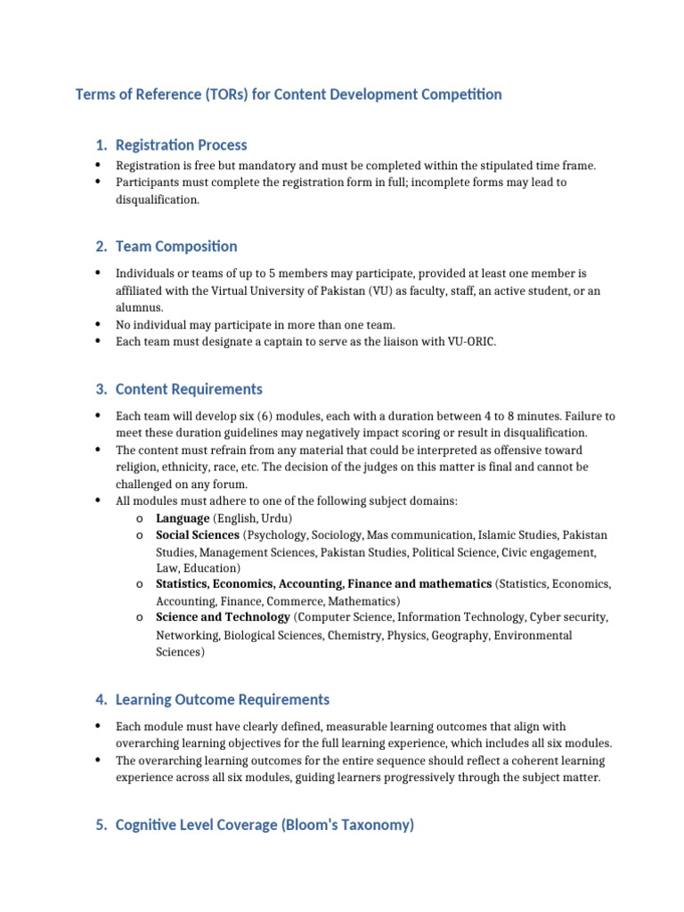 TORs Content Development Competition Updated | PDF | Learning | Science
