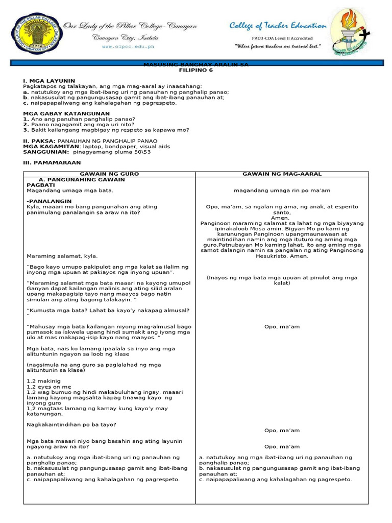 Detailed Lesson Plan Filipino | PDF