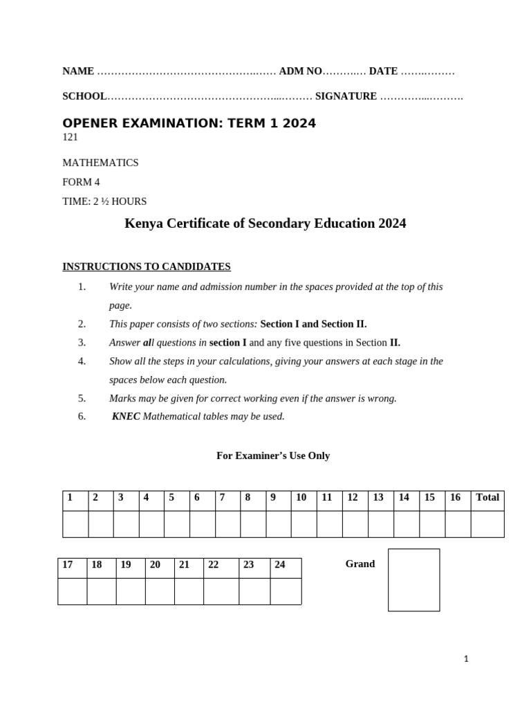 Mathematics F4 Exam Term 1 Qs - Teacher - Co - .Ke | PDF | Area | Elementary Geometry