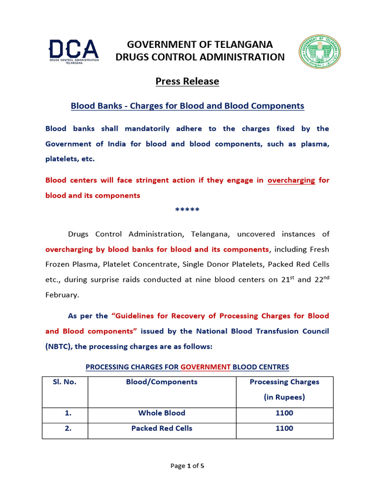 Blood Bank Charges Regulation in India | PDF | Blood Plasma | Blood