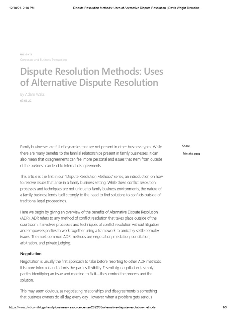 Dispute Resolution Methods_ Uses of Alternative Dispute Resolution ...
