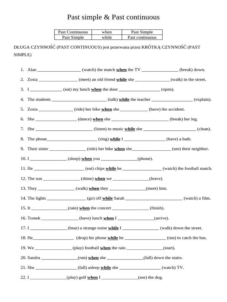 When, While Past Simple, Continuous | PDF