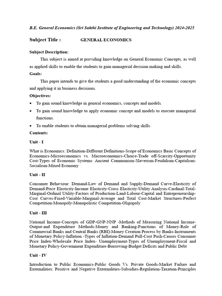 General Economics Syllabus Overview | PDF | Economics | Government ...