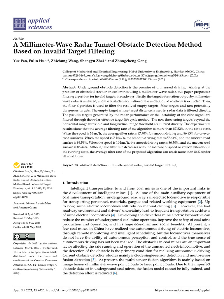 A Millimeter-Wave Radar Tunnel Obstacle Detection | PDF | Radar ...