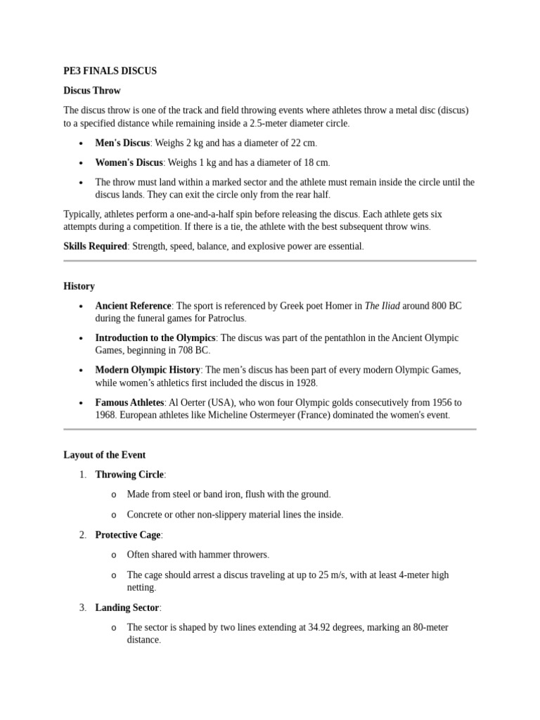 Discus Throw: Rules and Techniques | PDF | Track And Field | Games Of ...