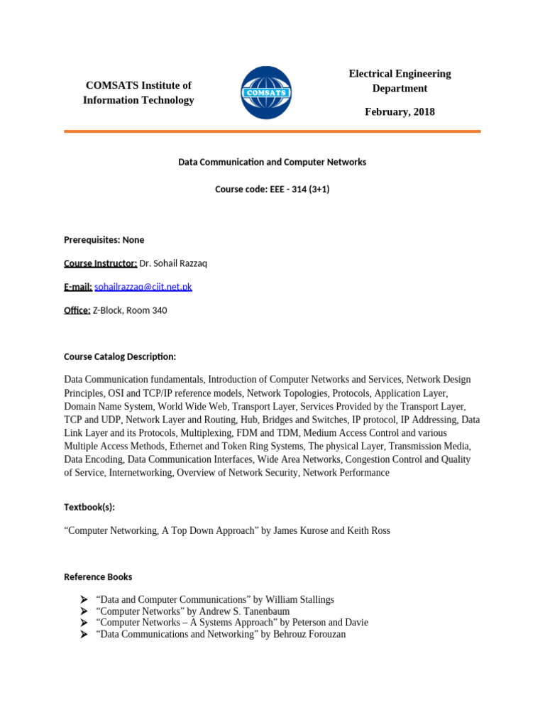 DCCN Lectures OBE SP18 Done | PDF | Computer Network | Internet Protocol Suite