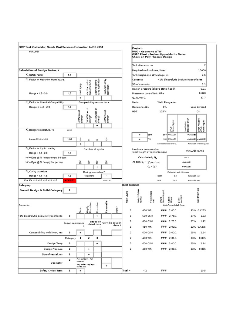 GRP Tank Calculator Bs 4994 PDF Free | PDF | Fiberglass | Chemical ...