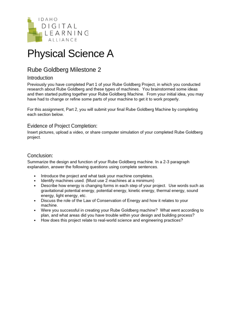 Rube Goldberg Project Part 2 Guide Pdf