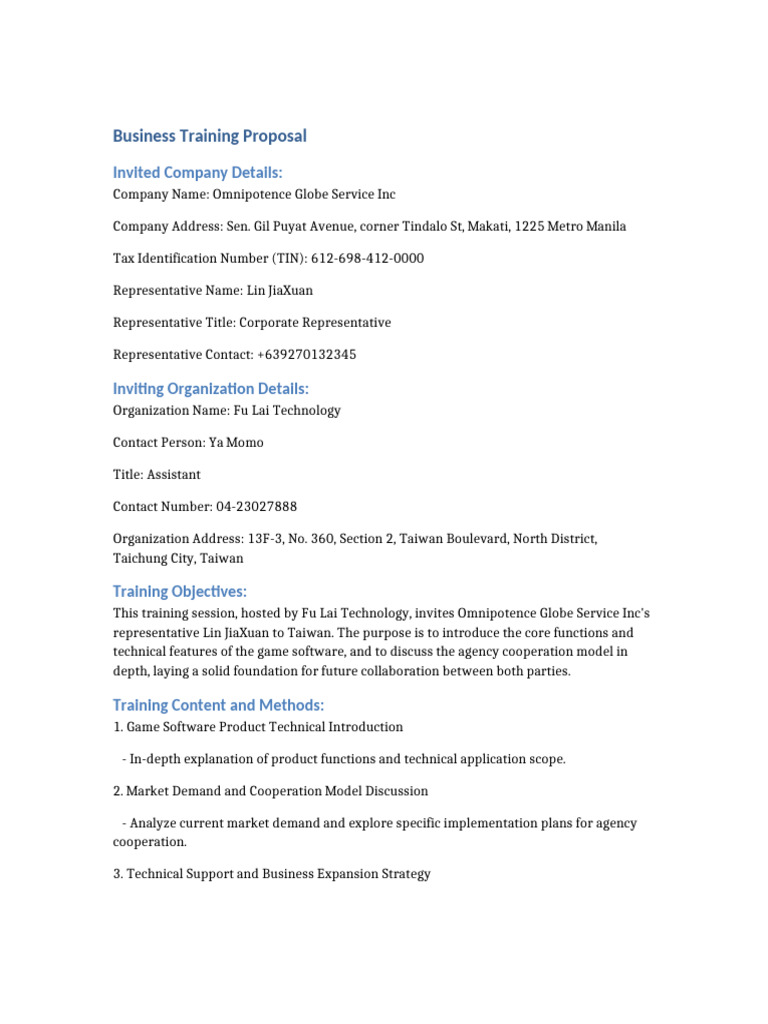 Business Training Proposal 2025 | PDF