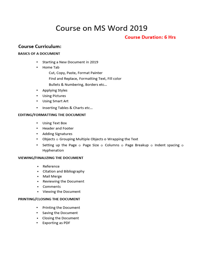 Syllabus For MS Word | PDF