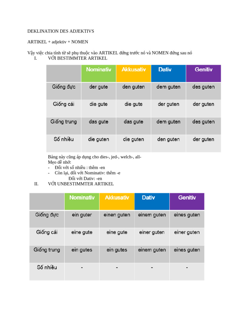 DEKLINATION DES ADJEKTIVS | PDF